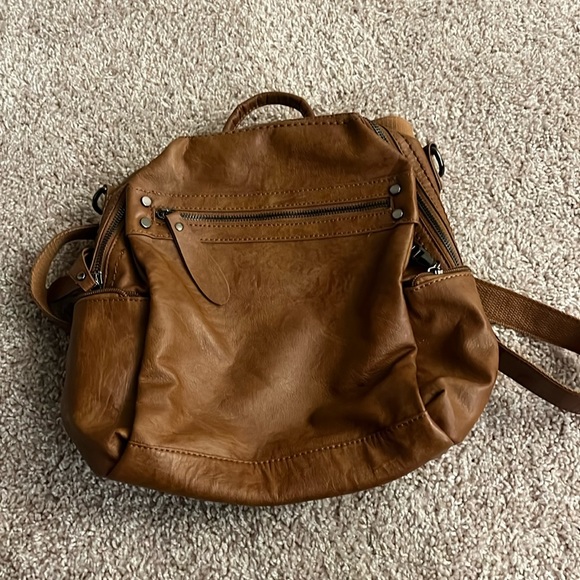 Bags | Small Brown Backpack W Faux Leather | Poshmark